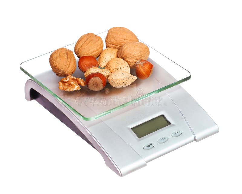 Food Scale with Scoop of Protein Isolated on White Stock Photo - Image ...