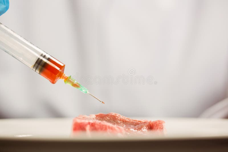 Food Scientist Injecting Raw Meat Stock Image - Image of college ...