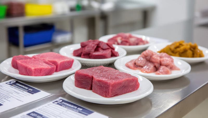 Food Scientists Comparing Different Cuts of Meat in Laboratory Stock ...