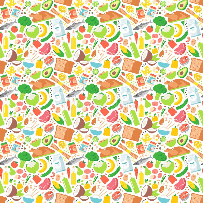 Food Seamless Pattern Vector. Stock Vector - Illustration of nuts, junk ...