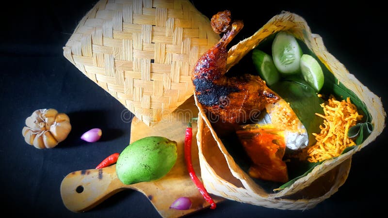 Food Served with Bamboo Containers, and Mango Sauce Stock Image - Image ...