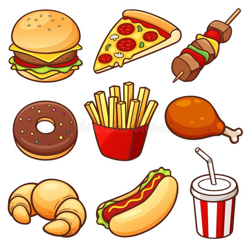 Food set stock vector. Illustration of cartoon, junk - 85108303