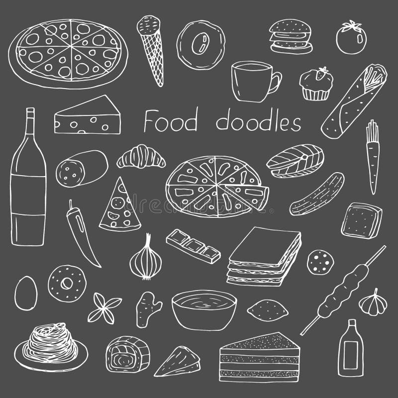Food Set, Vector Illustration of Hand Drawing Doodles Stock Vector ...