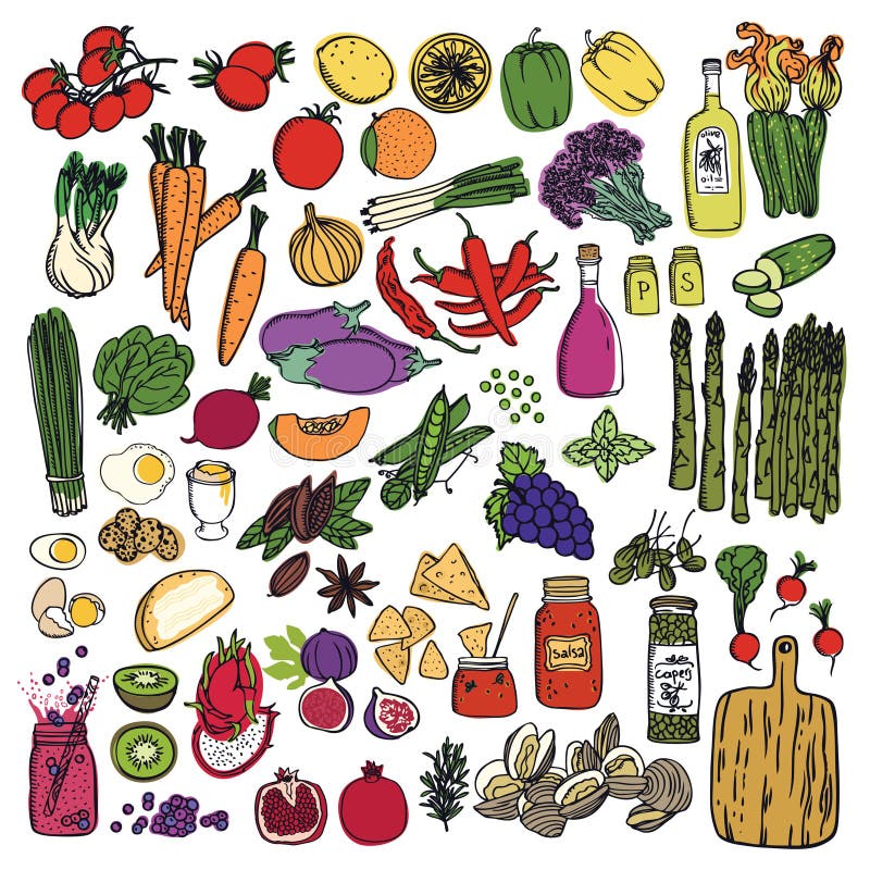 Food Set Vegetables and Fruits Isolated Objects Stock Vector ...