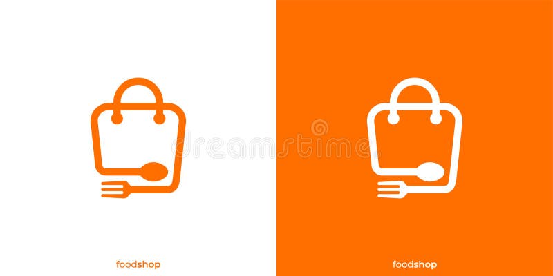 Simple Food Shop Logo. Shopping Bag and Fork, Spoon with Minimalist ...