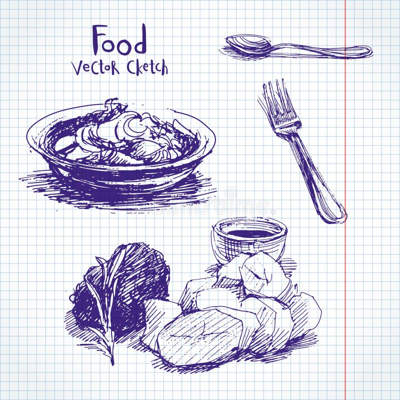 Food sketch stock illustration. Illustration of bowl - 54198677
