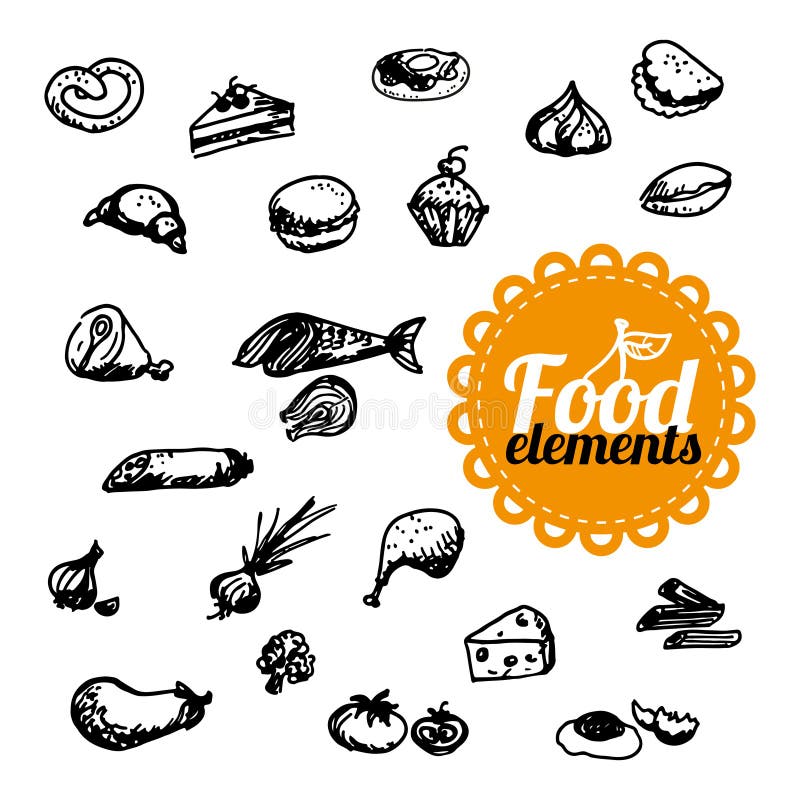Food sketches collection stock vector. Illustration of cheese - 59824837