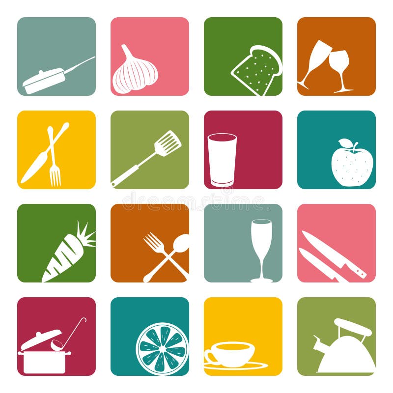 Food square icons set stock vector. Illustration of metal - 19225482