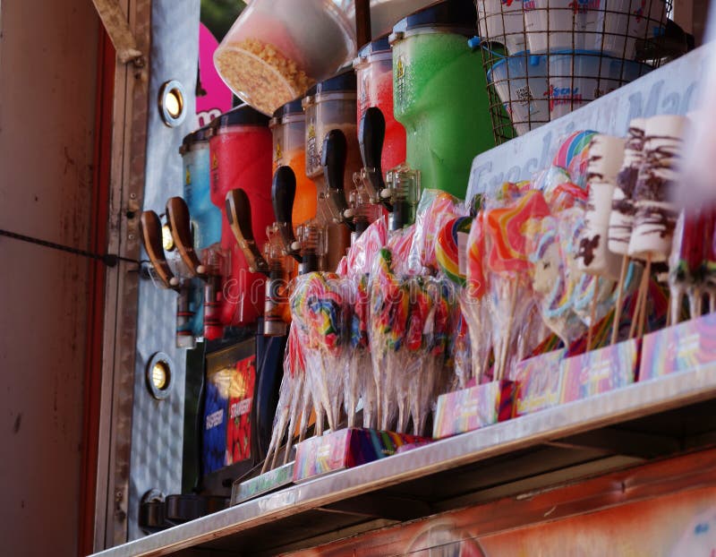 Food Stall with Candy at Fun Fair Medium Shot Stock Photo - Image of ...