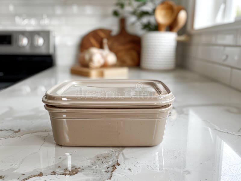 Food Storage Containers on Kitchen Counter Stock Illustration ...