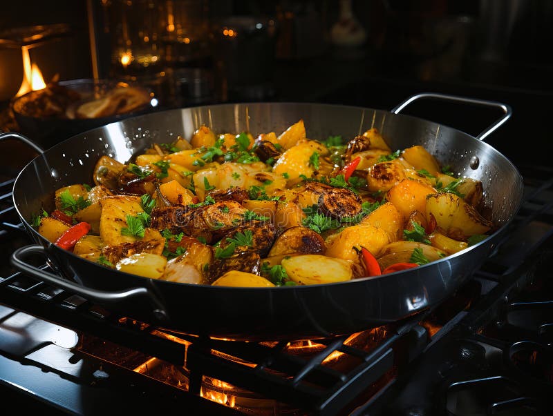 Food on the Stove, Vegetables in the Pan. Cooking Food. Dinner. AI ...