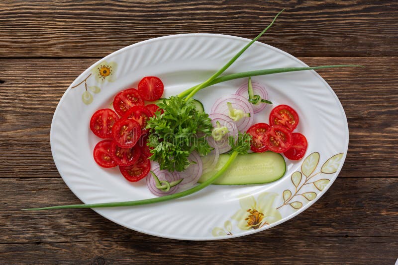 Food Styling Vegetable Salad White Dish, Top View Stock Image - Image ...