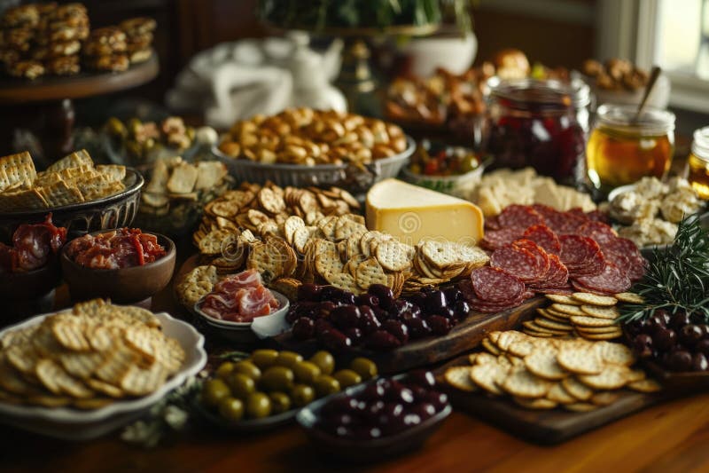 Food Table with Various Dishes Stock Photo - Image of dish, plate: 374443026