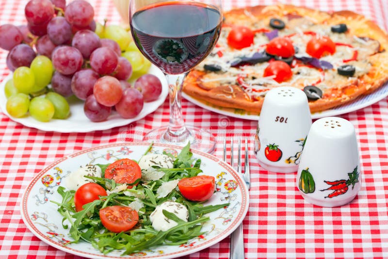 Italian Dinner Cooked and Served on the Table. Italian Cuisine Concept ...