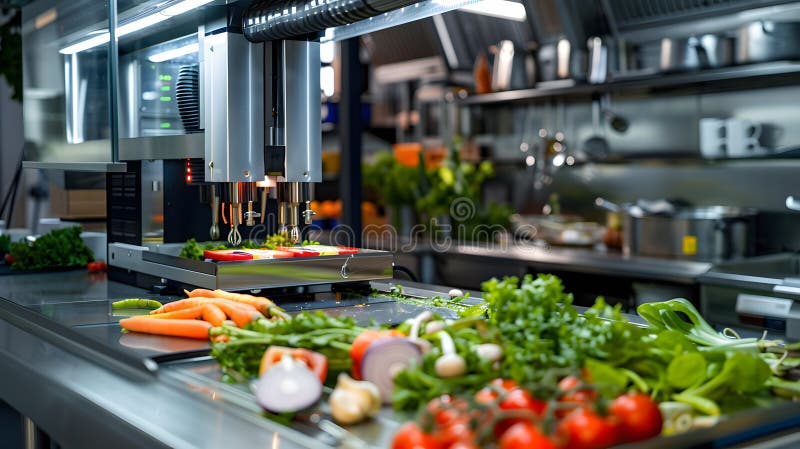 Food Technology, Automated Machine Slicing Vegetables with Precision ...