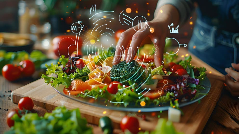 Food Technology, Close-up of an Augmented Reality App Displaying Deta ...