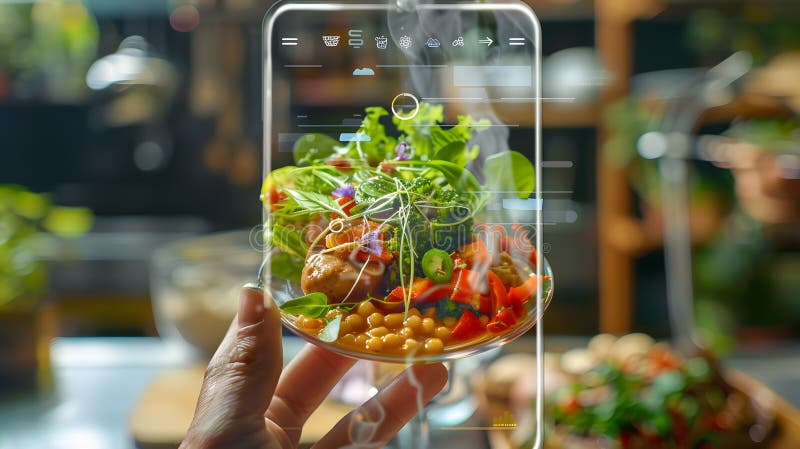 Food Technology, Close-up of an Augmented Reality App Displaying Deta ...