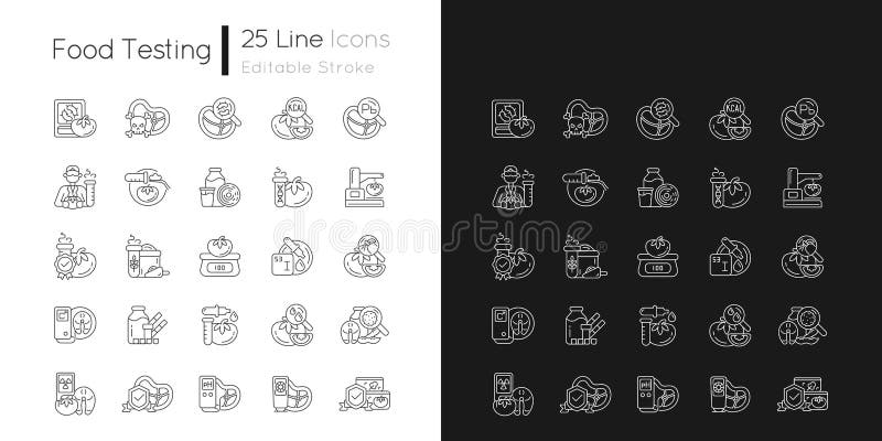 Food Testing Linear Icons Set for Dark and Light Mode Stock Vector ...