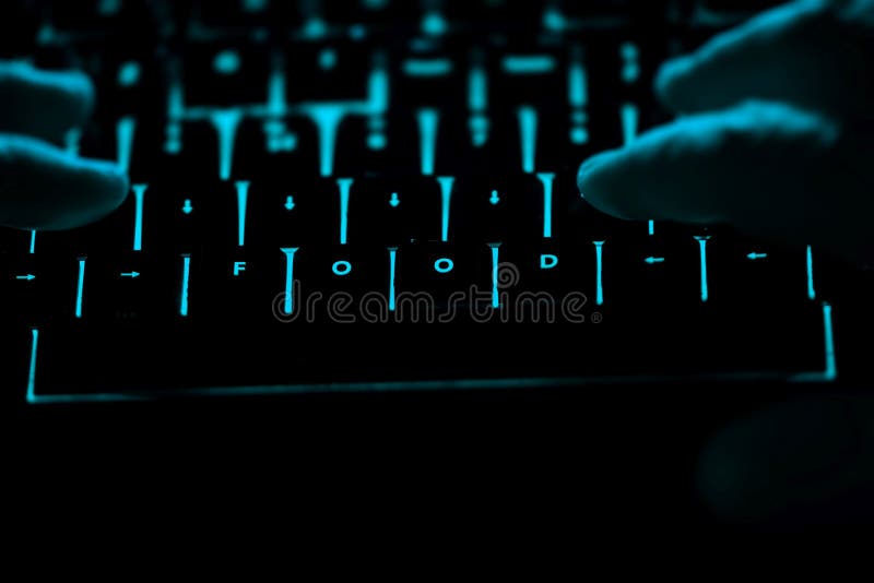 Food - Text on Illuminated Computer Keyboard at Night. Stock Image ...