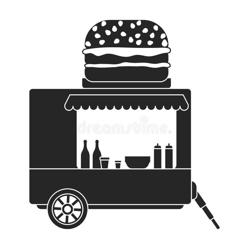 Food Trailer Vector Icon.Black Vector Icon Isolated on White Background ...