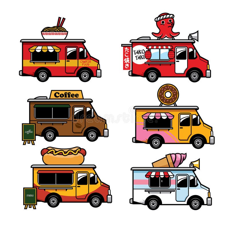 Food truck cartoon in set stock vector. Illustration of foodtruck ...