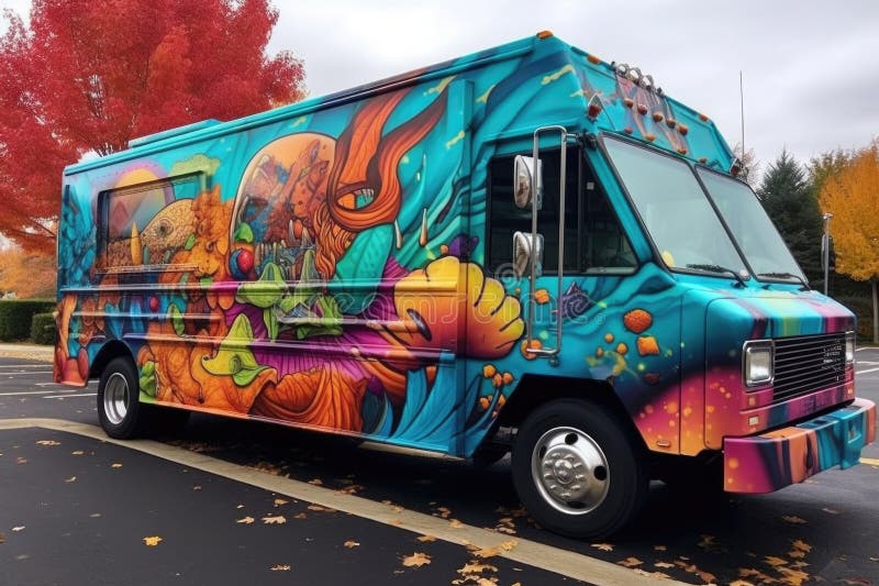 Food Truck with Unique and Vibrant Artwork Stock Illustration ...