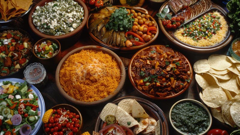 Food varieties on table stock photo. Image of bowls - 374990826