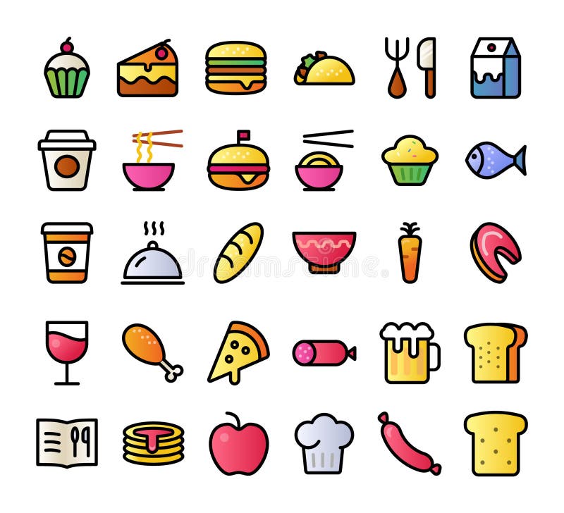 Food Vector Colour Icons Set. Stock Vector - Illustration of bakery ...