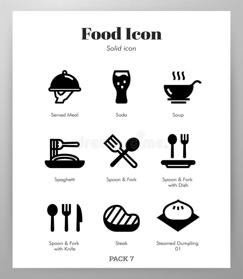 Food icons Solid pack stock vector. Illustration of grill - 155686491