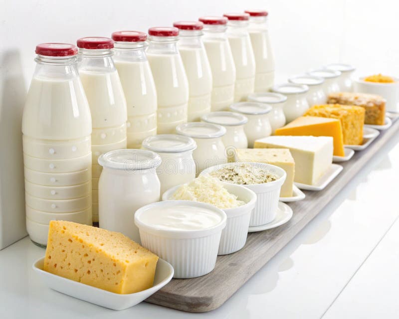 Image of Dairy Products Such As Cheese, Butter, Yogurt, Fresh Milk on a ...