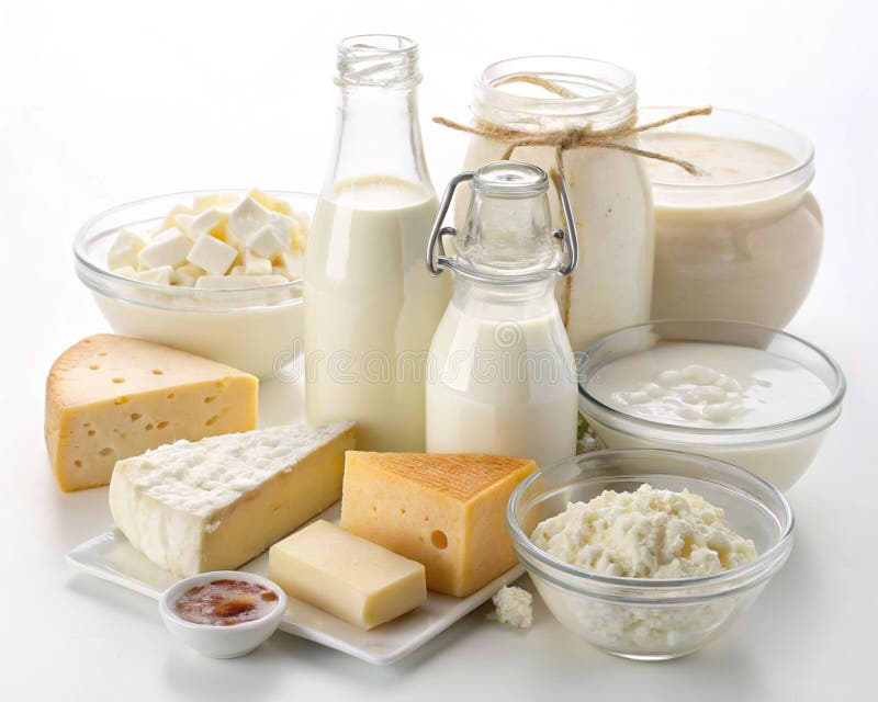 Image of Dairy Products Such As Cheese, Butter, Yogurt, Fresh Milk on a ...