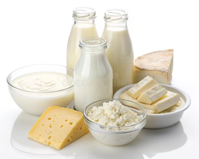 Image of Dairy Products Such As Cheese, Butter, Yogurt, Fresh Milk on a ...