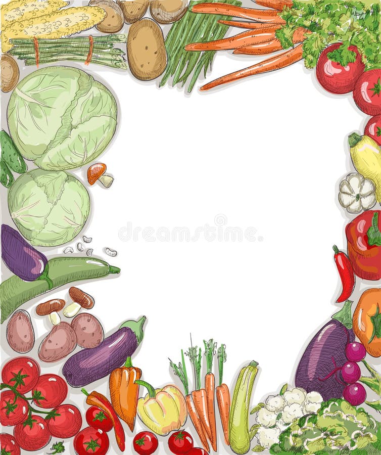 Food Vegetables Frame Against White Backdrop. Stock Vector ...