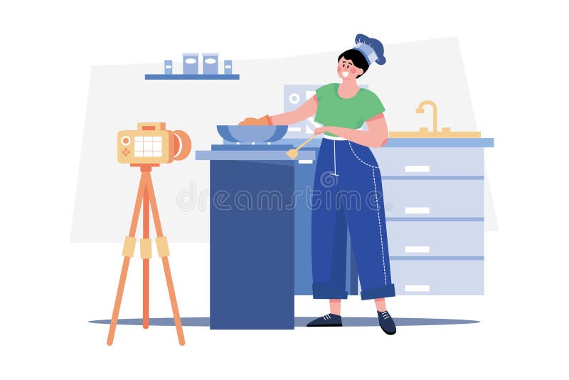 Food Vlogger Making Cooking Vlog Stock Vector - Illustration of concept ...