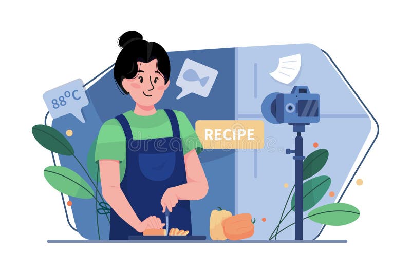 Food Vlogger Making Cooking Vlog Stock Vector - Illustration of media ...