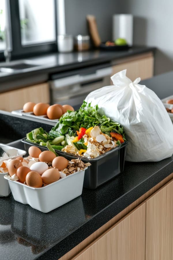 Food Waste Action Week Kitchen Counter with Fresh Eggs and Assorted ...
