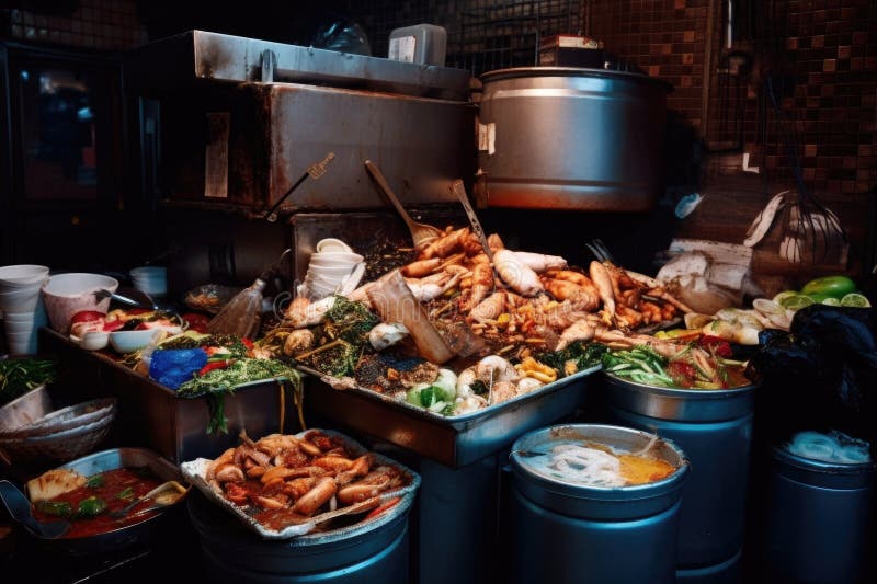 Food Waste and Containers in Overflowing Restaurant Dumpster Stock ...