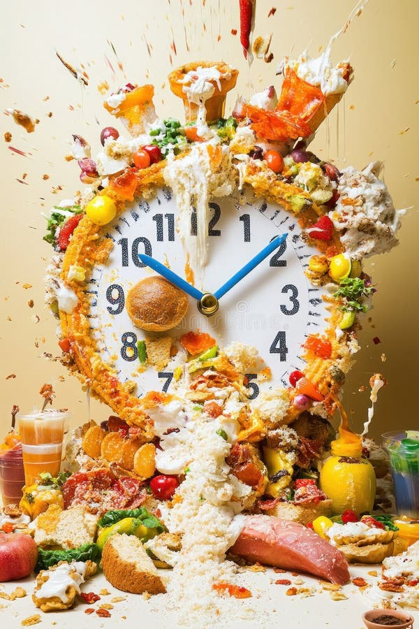 Food Waste Exploding from Clock Showing Time Running Out Stock Image ...