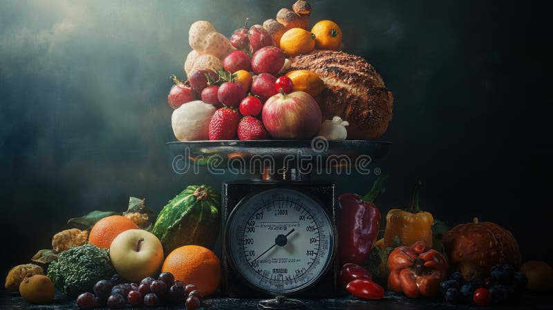 Food on a Weight Scale.Generative AI Illustration Stock Illustration ...
