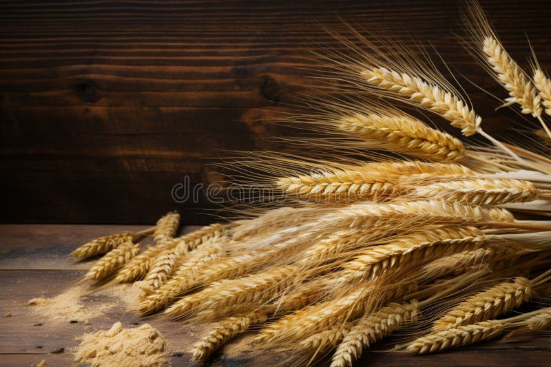 Foodie Elegance, a Display of Wheat on a Rustic Table Stock ...