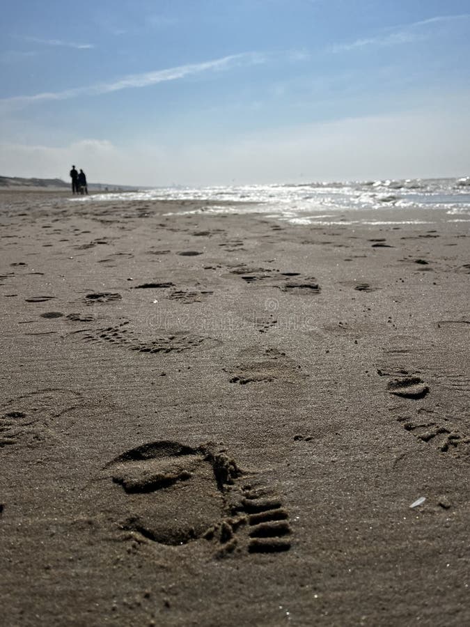 Foodprints on the beach stock image. Image of coming - 274742103