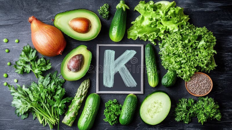 Foods Containing Vitamin K. Selective Focus Stock Illustration ...