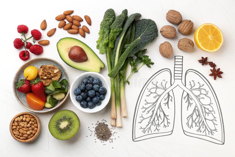 Foods for Healthy Lungs and Breathing Stock Illustration - Illustration ...