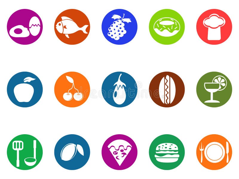 Foods and Restaurant Round Button Icons Set Stock Vector - Illustration ...