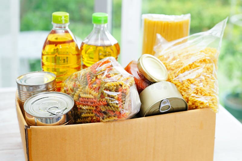 Foodstuffs in Donation Box for Volunteer Stock Image - Image of ...