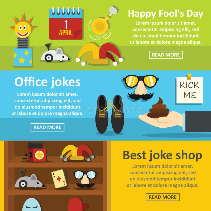 Fools Day Banner Horizontal Set, Flat Style Stock Vector - Illustration ...