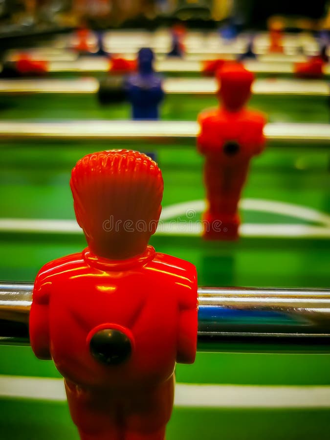 Foosball. Table with Red and Blue Players Detail Perspective. Stock ...