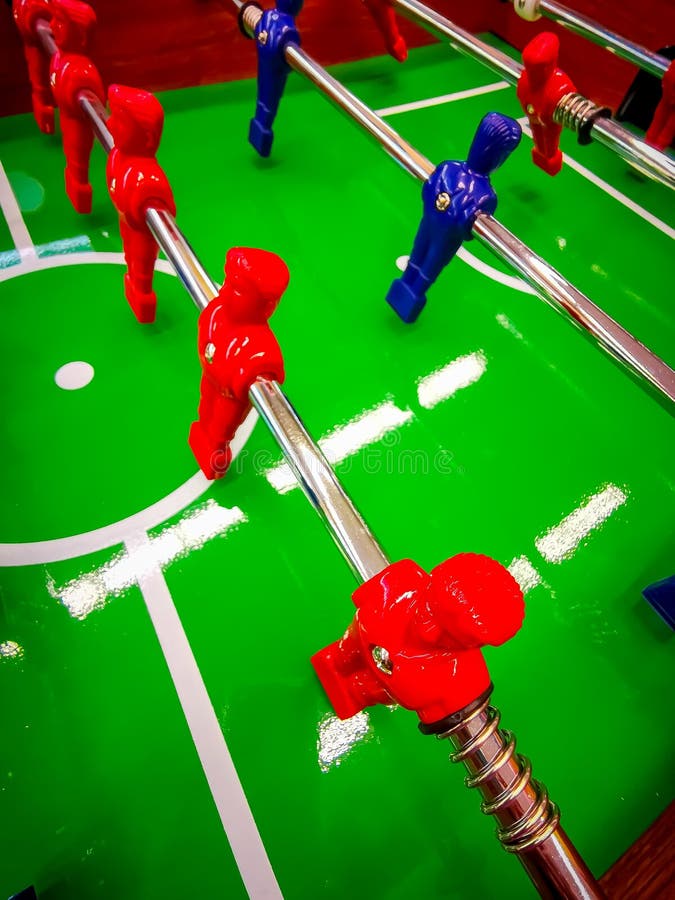 Foosball. Table with Red and Blue Players Detail Perspective. Stock ...