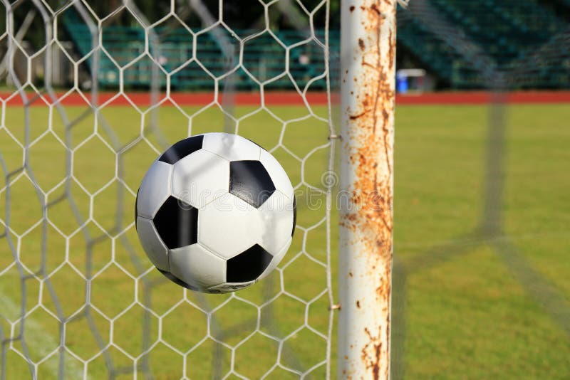 Foot ball in the goal net stock image. Image of soccer - 41431939