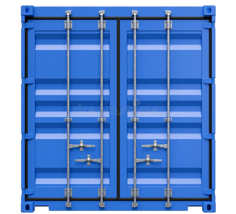 20-Foot Blue Shipping Container, Front View. 3D Illustration Stock ...